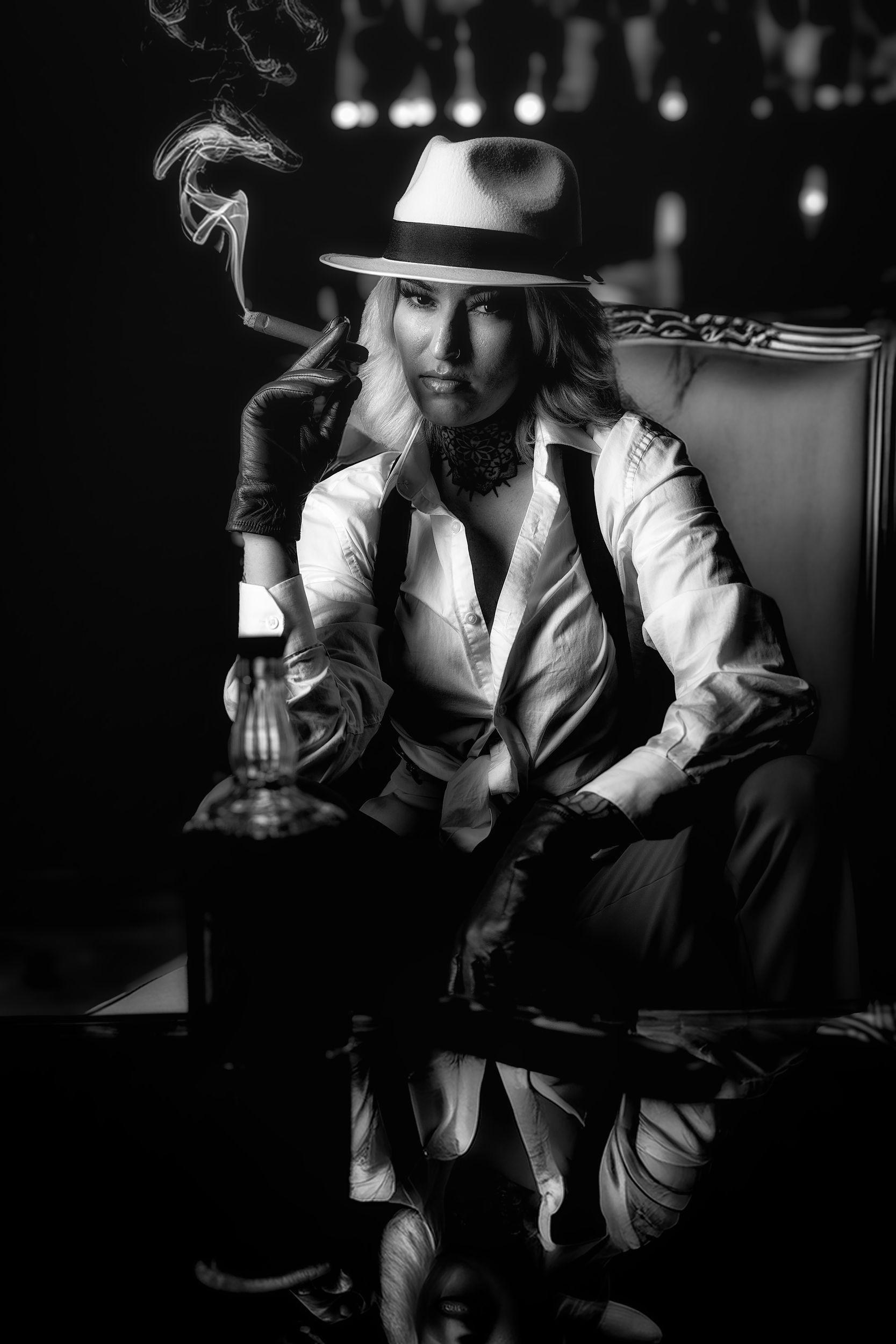 Smoke curled like secrets, shadows stretched with intent, gloves ...